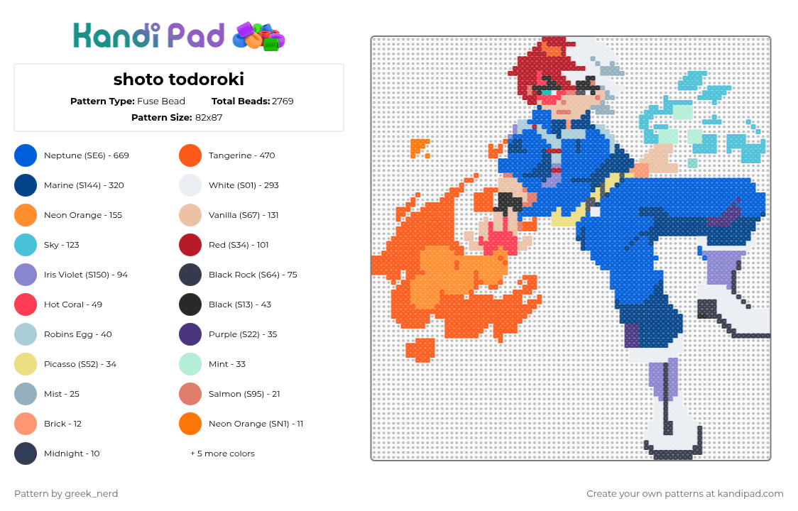 Shoto todoroki Fuse Bead Pattern - Kandi Pad | Kandi Patterns, Fuse ...