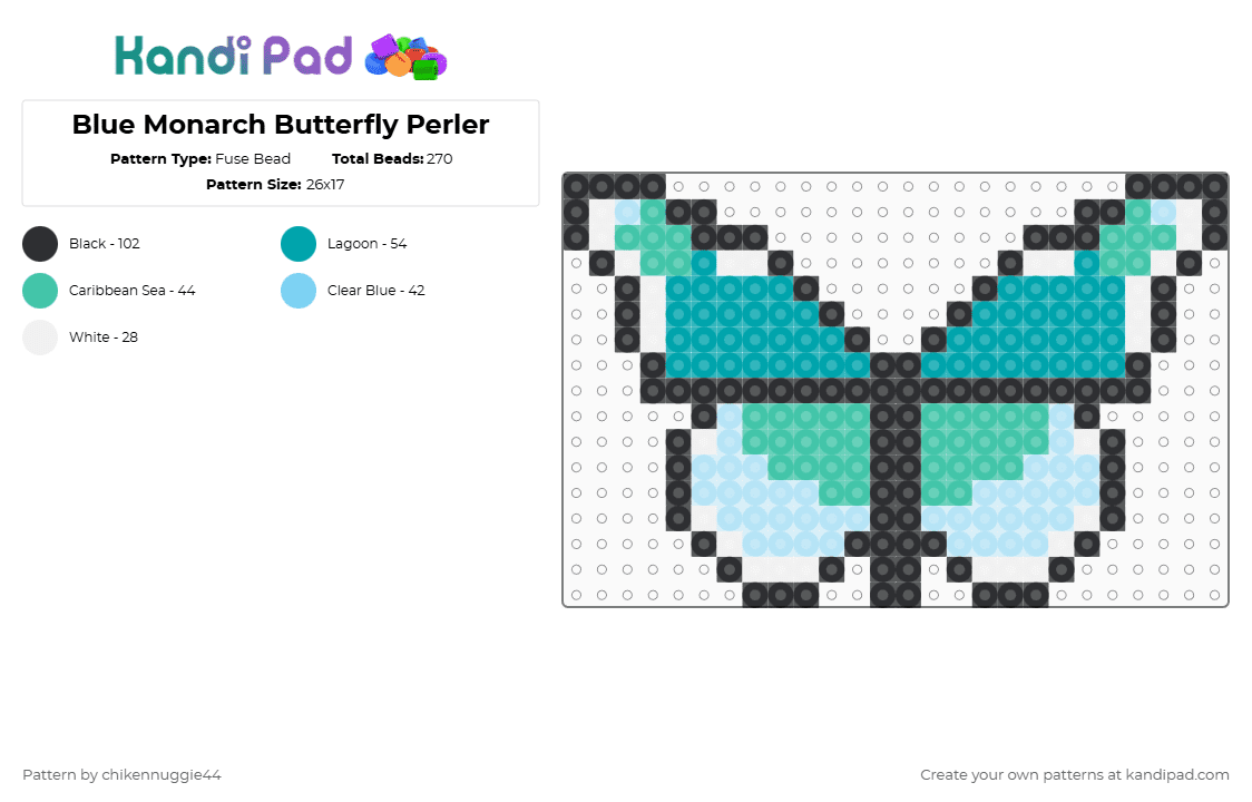 Blue Monarch Butterfly Perler Fuse Bead Pattern - Kandi Pad | Kandi ...