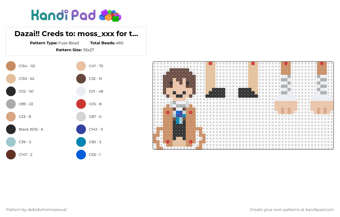 Dazai!! Creds to: moss_xxx for the base Fuse Bead Pattern - Kandi Pad ...