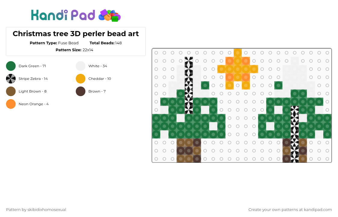 Christmas tree 3D perler bead art Fuse Bead Pattern - Kandi Pad | Kandi ...