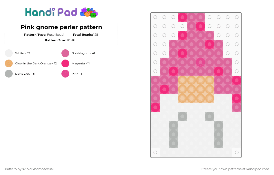 Pink gnome perler pattern Fuse Bead Pattern - Kandi Pad | Kandi ...