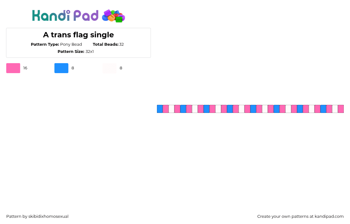 A trans flag single Pony Bead Pattern - Kandi Pad | Kandi Patterns ...