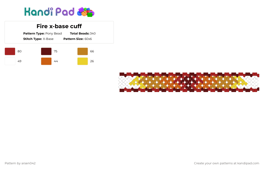 Fire x-base cuff Pony Bead Pattern - Kandi Pad | Kandi Patterns, Fuse ...