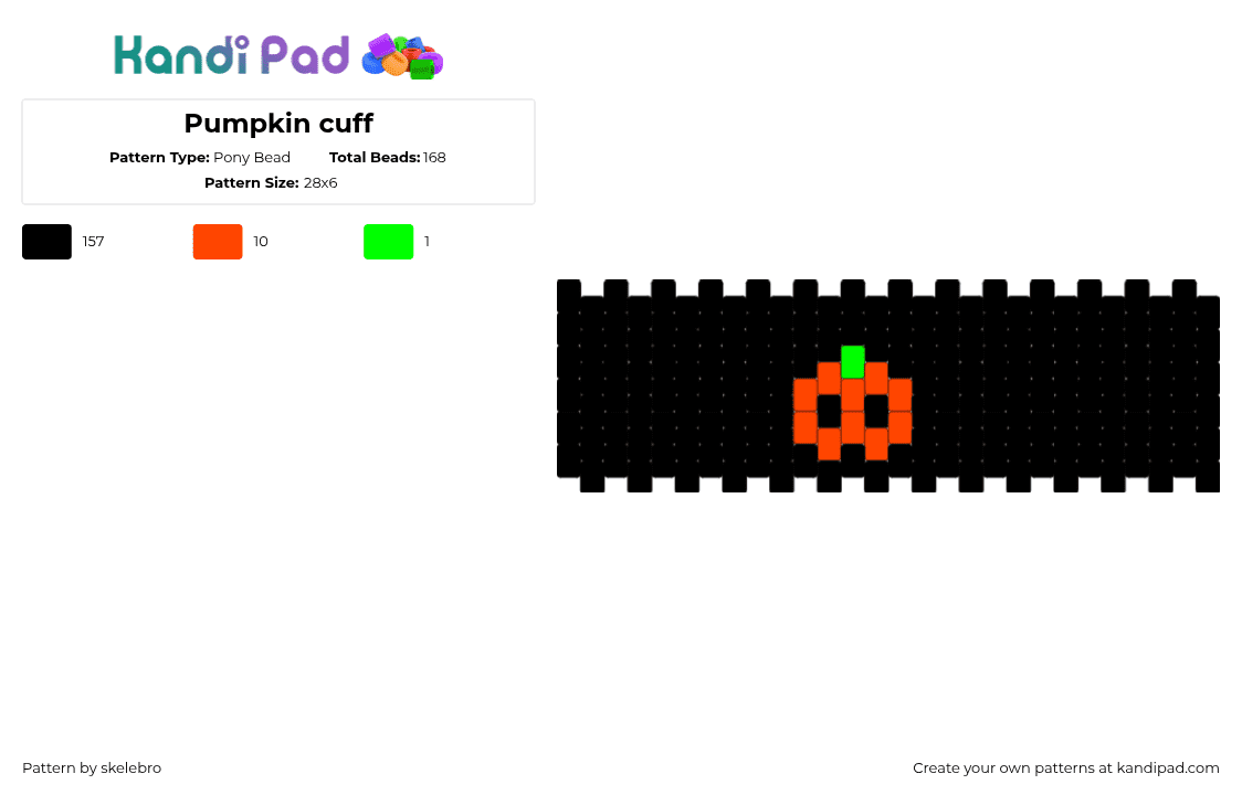 Pumpkin cuff Pony Bead Pattern - Kandi Pad | Kandi Patterns, Fuse Bead ...
