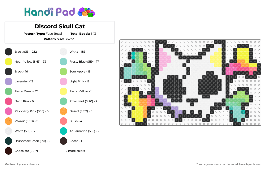 Discord Skull Cat Fuse Bead Pattern - Kandi Pad | Kandi Patterns, Fuse ...