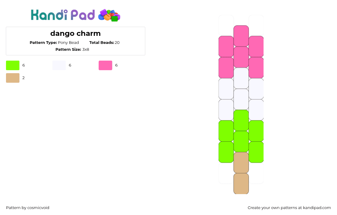 Dango charm Pony Bead Pattern - Kandi Pad | Kandi Patterns, Fuse Bead ...