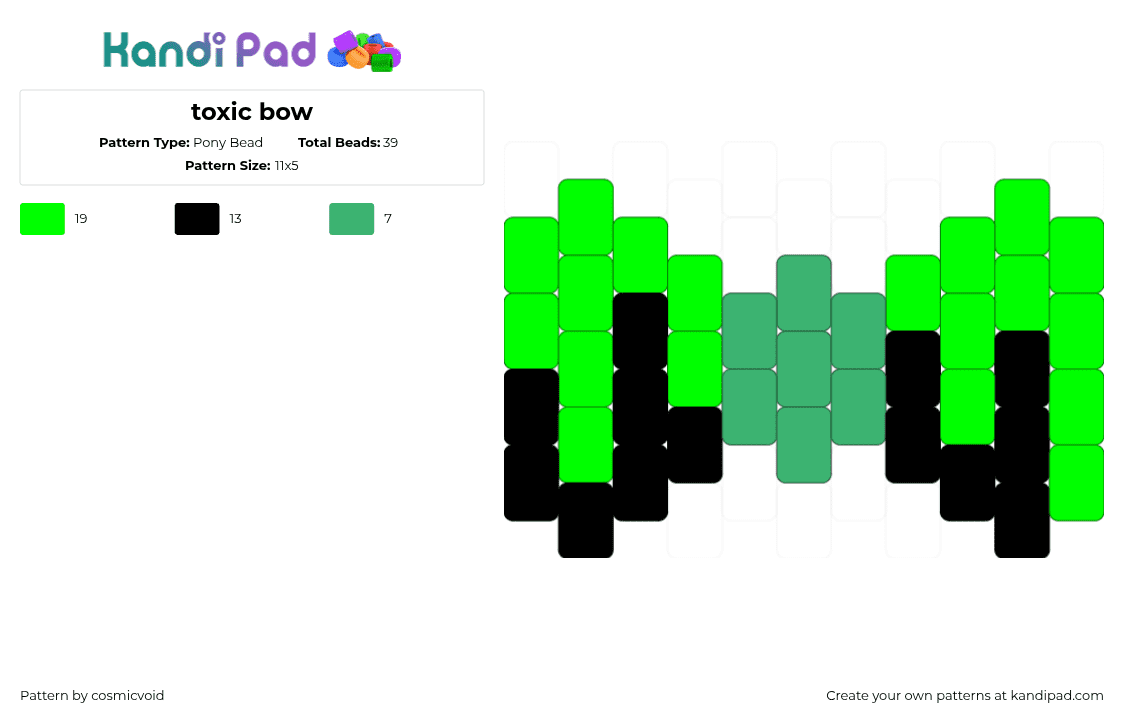 Toxic bow Pony Bead Pattern - Kandi Pad | Kandi Patterns, Fuse Bead ...