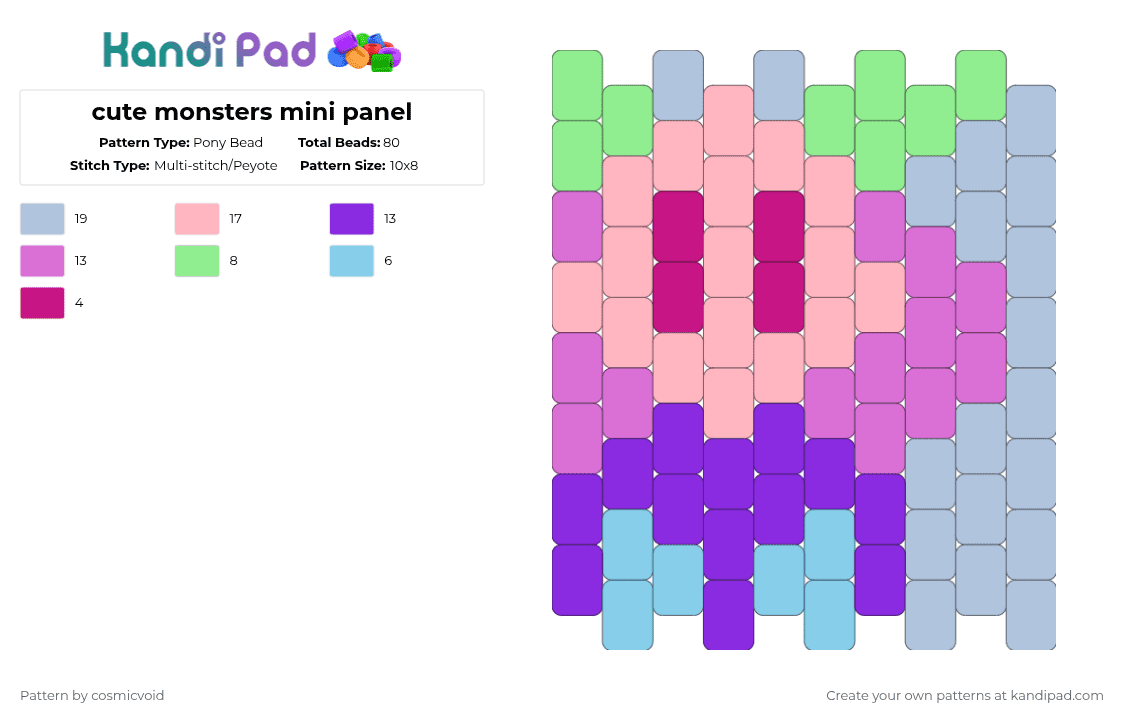 Cute monsters mini panel Pony Bead Pattern - Kandi Pad | Kandi Patterns ...