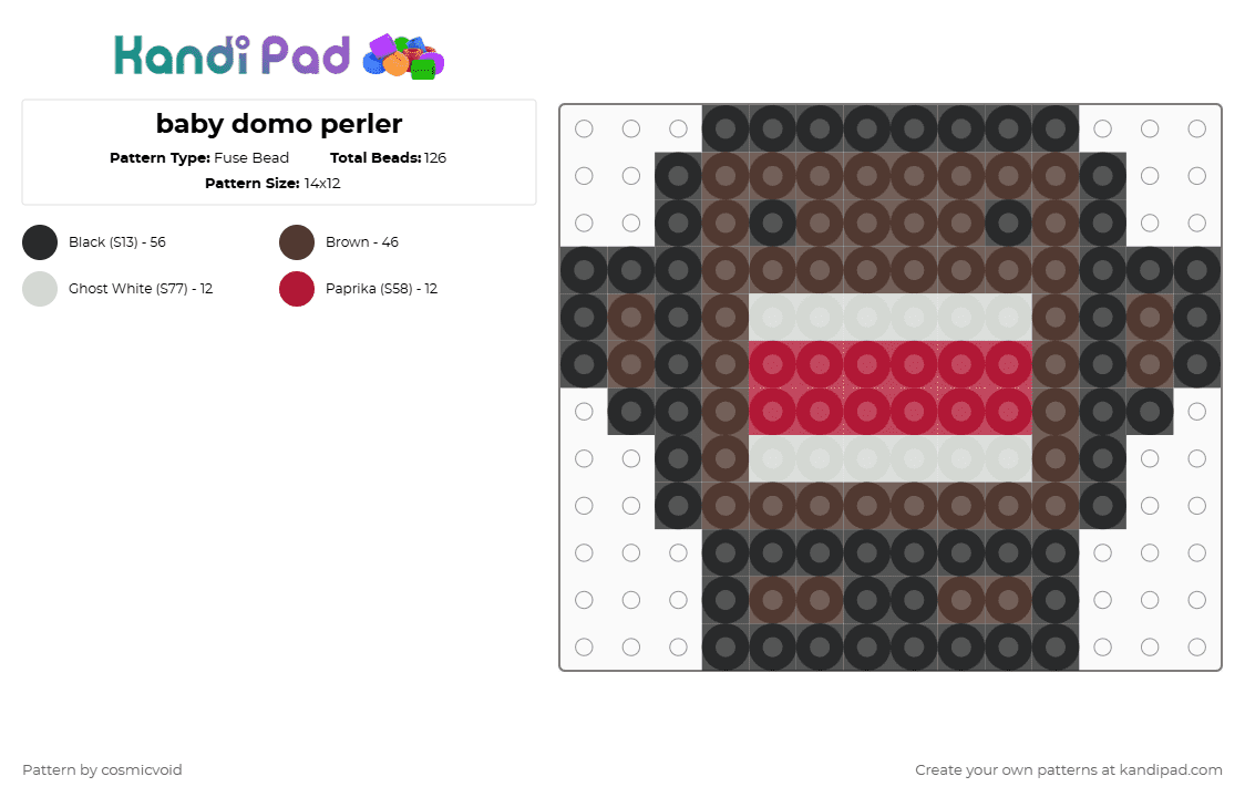 Baby domo perler Fuse Bead Pattern - Kandi Pad | Kandi Patterns, Fuse ...