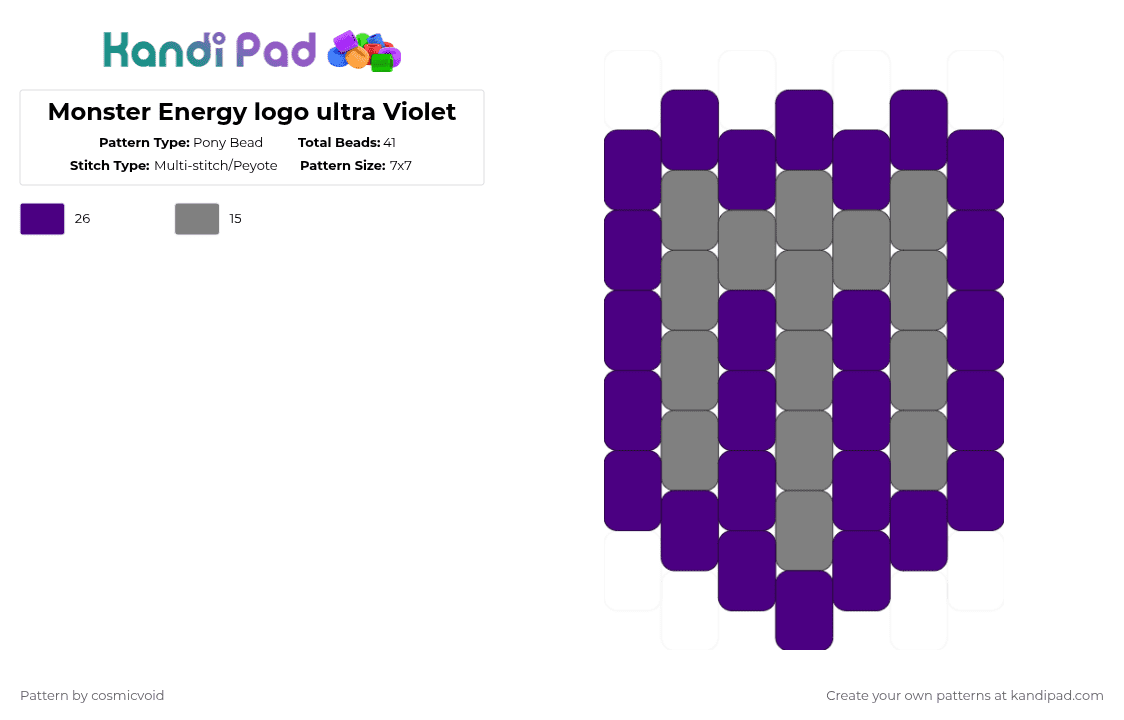 Monster Energy logo ultra Violet Pony Bead Pattern - Kandi Pad | Kandi ...