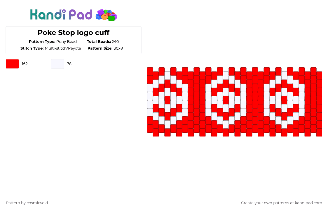 Poke Stop logo cuff Pony Bead Pattern - Kandi Pad | Kandi Patterns ...
