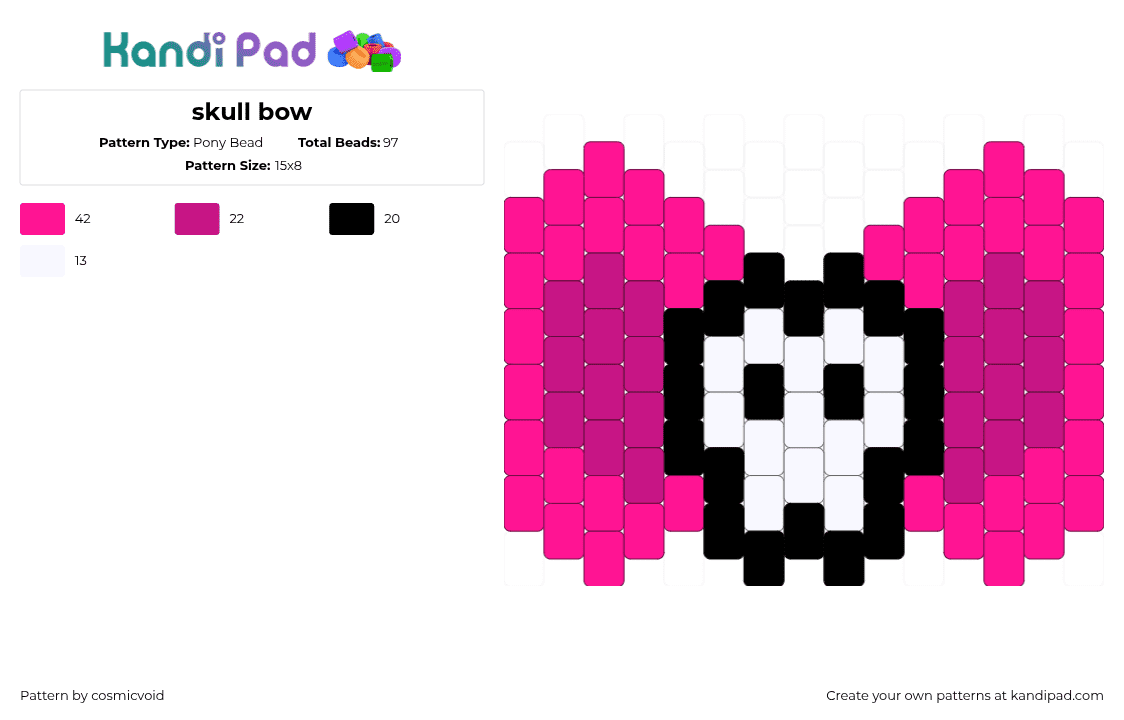 Skull bow Pony Bead Pattern - Kandi Pad | Kandi Patterns, Fuse Bead ...