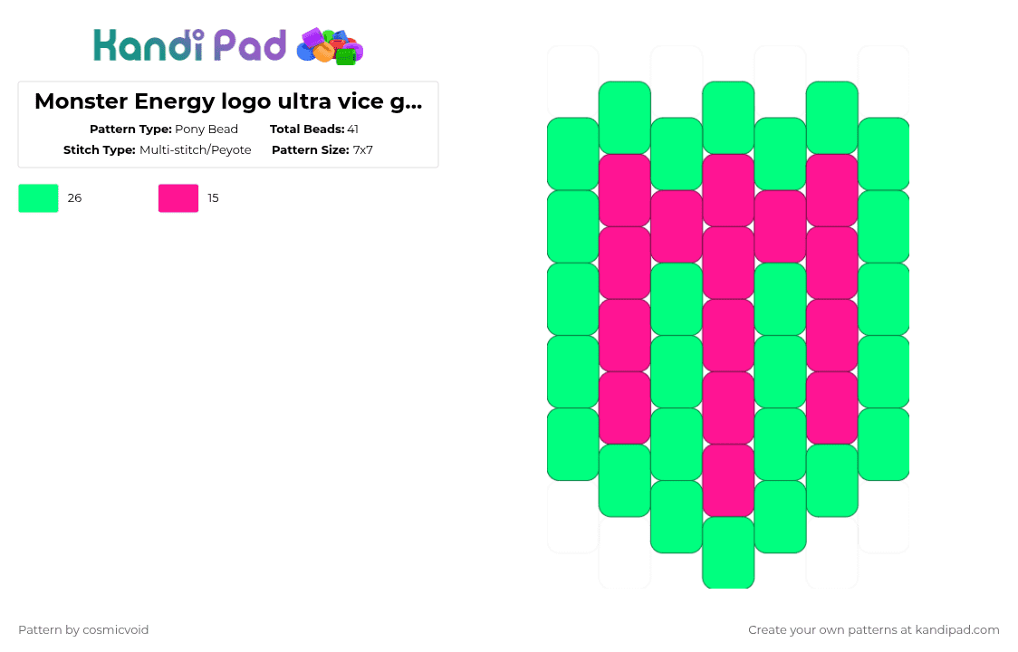 Monster Energy logo ultra vice guava Pony Bead Pattern - Kandi Pad ...