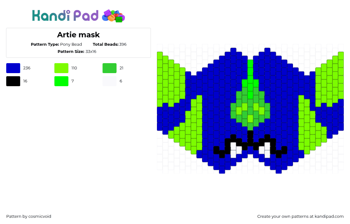 Artie mask Pony Bead Pattern - Kandi Pad | Kandi Patterns, Fuse Bead ...