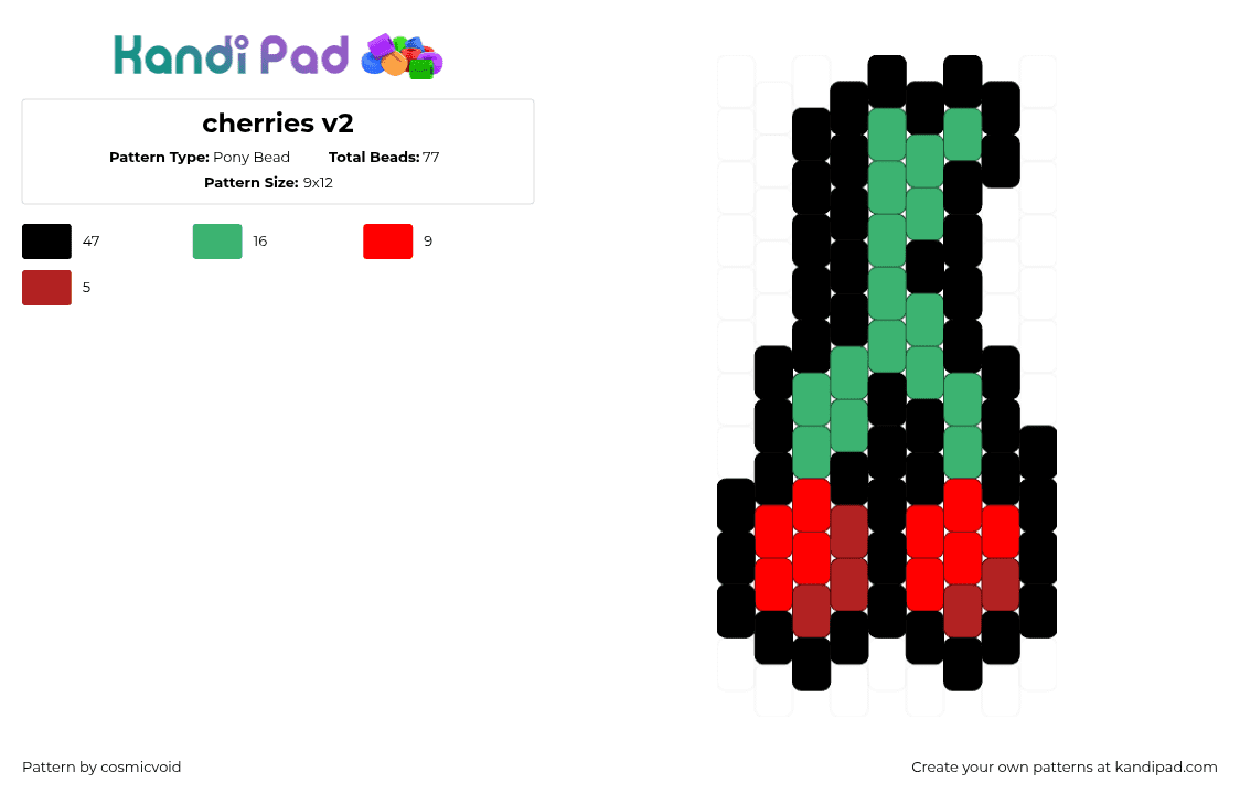 Cherries v2 Pony Bead Pattern - Kandi Pad | Kandi Patterns, Fuse Bead ...