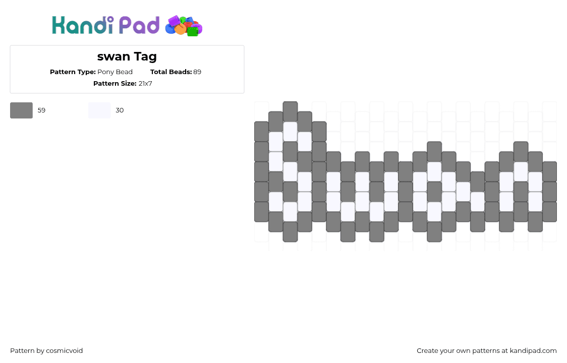 Swan Tag Pony Bead Pattern - Kandi Pad | Kandi Patterns, Fuse Bead ...