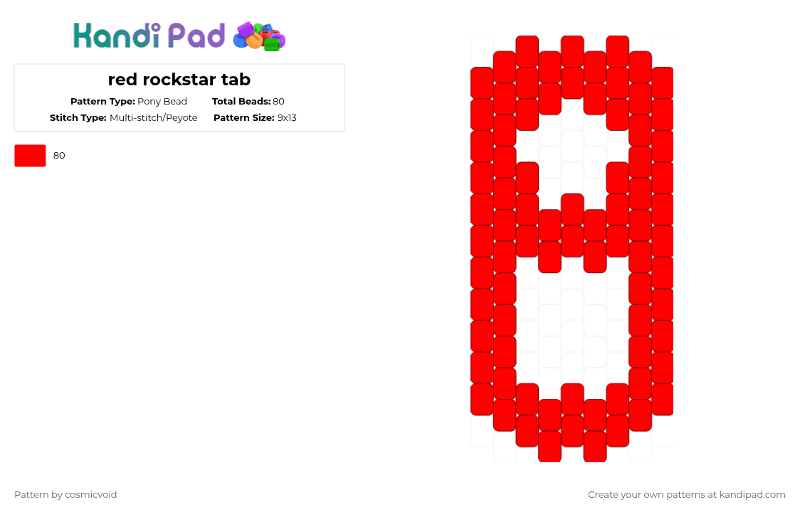 Red rockstar tab Pony Bead Pattern - Kandi Pad | Kandi Patterns, Fuse ...