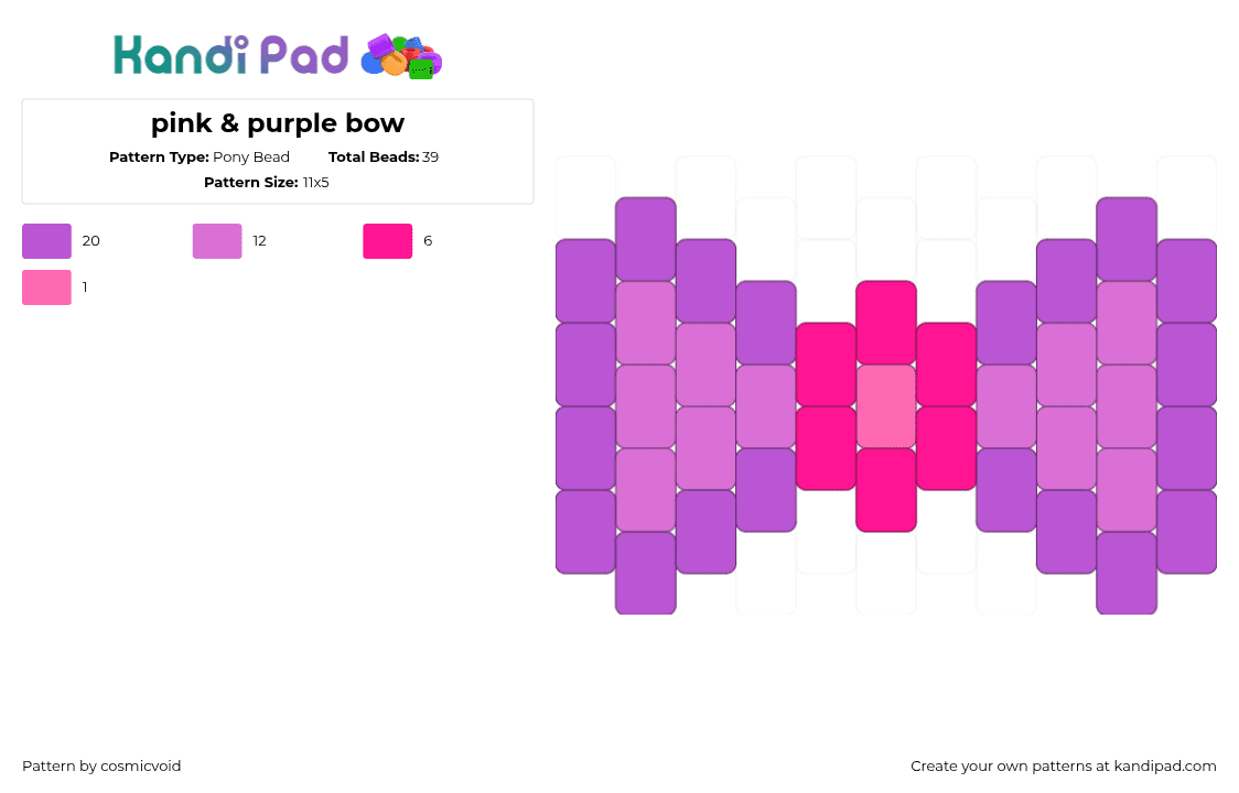 Pink & purple bow Pony Bead Pattern - Kandi Pad | Kandi Patterns, Fuse ...