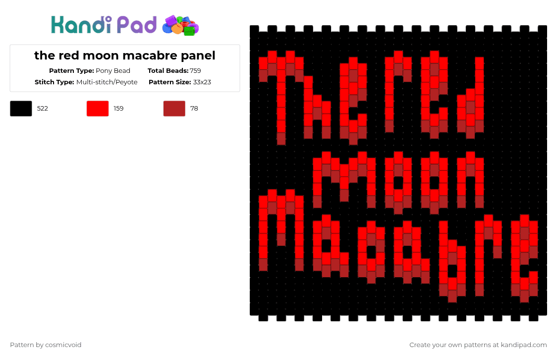 The red moon macabre panel Pony Bead Pattern - Kandi Pad | Kandi ...