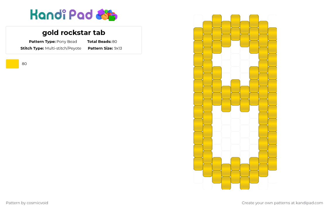 Gold rockstar tab Pony Bead Pattern - Kandi Pad | Kandi Patterns, Fuse ...