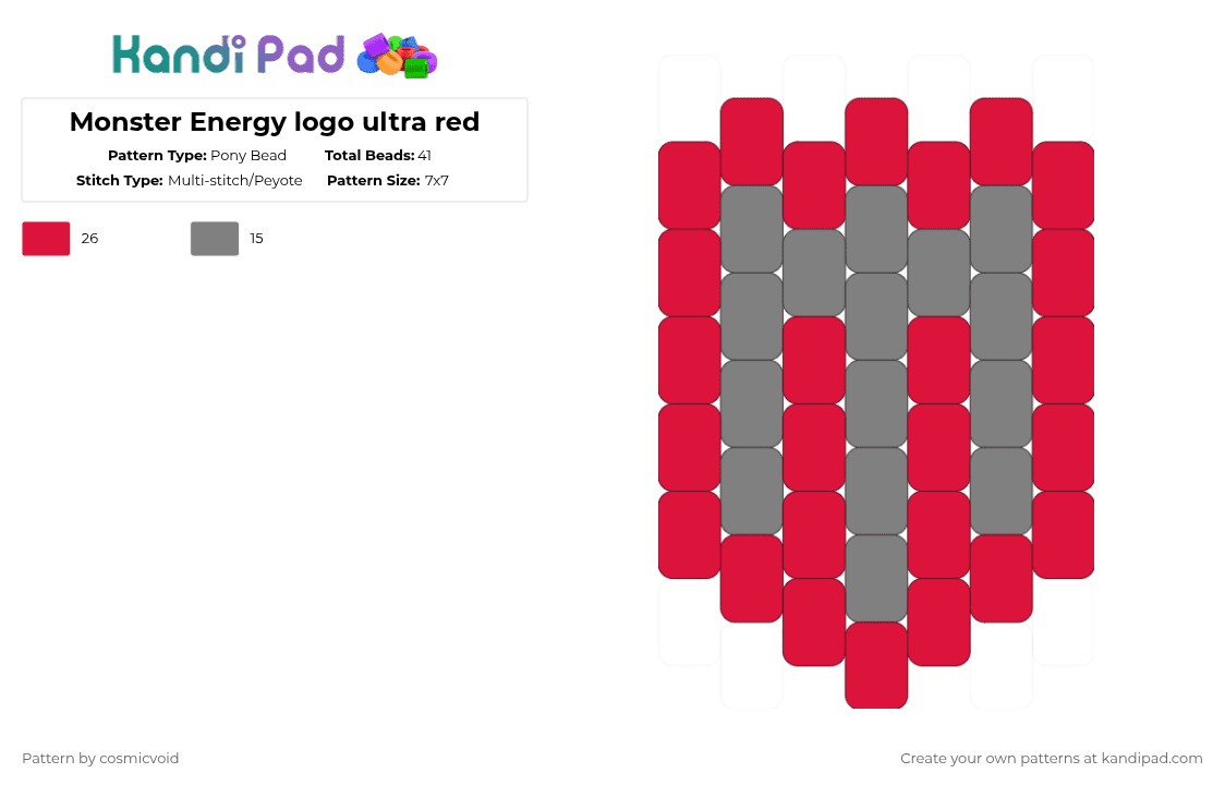 Monster Energy logo ultra red Pony Bead Pattern - Kandi Pad | Kandi ...