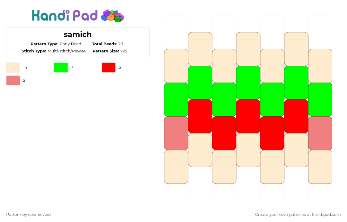 Samich Pony Bead Pattern - Kandi Pad | Kandi Patterns, Fuse Bead ...