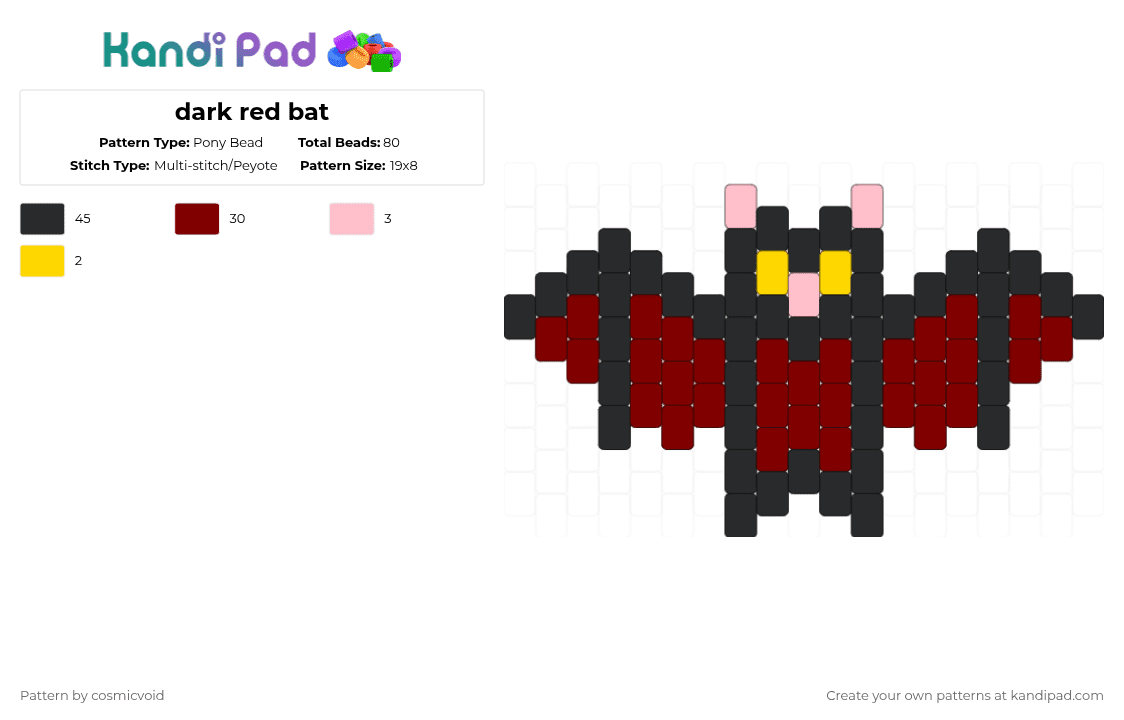 Dark red bat Pony Bead Pattern - Kandi Pad | Kandi Patterns, Fuse Bead ...