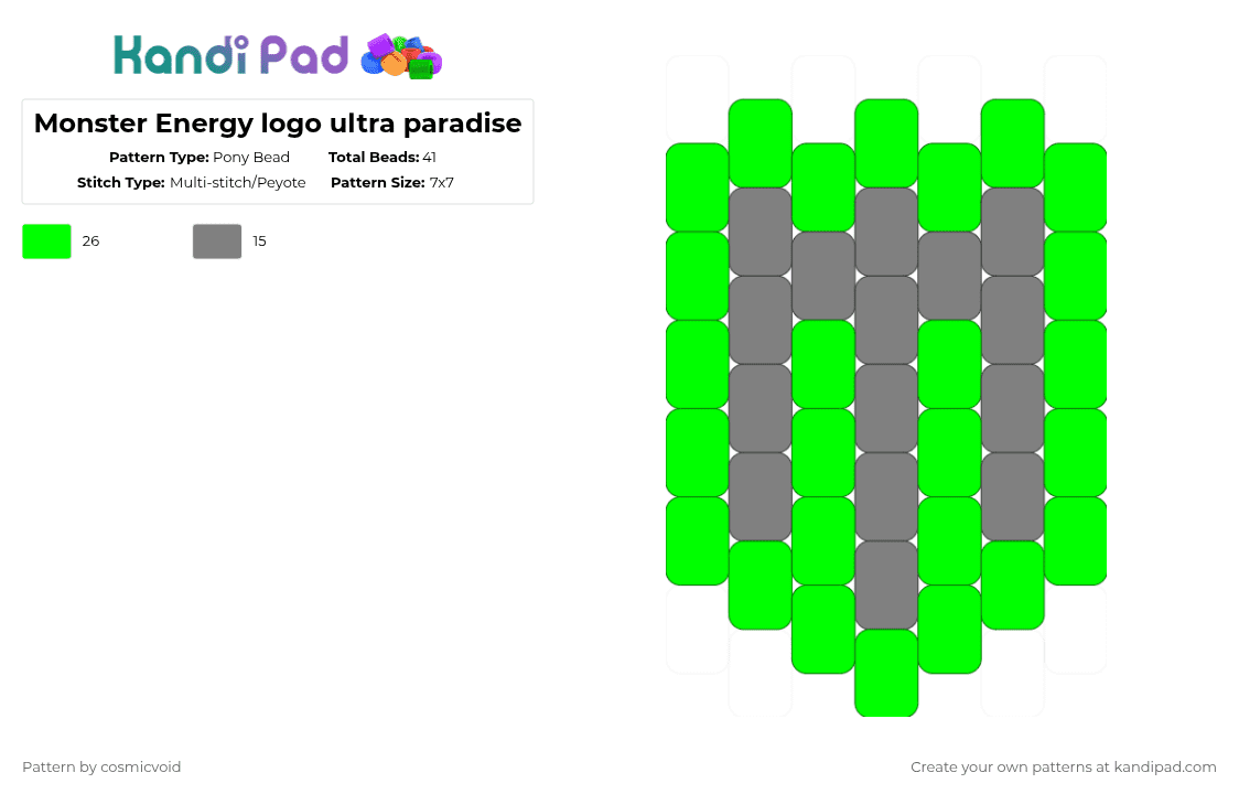 Monster Energy logo ultra paradise Pony Bead Pattern - Kandi Pad ...
