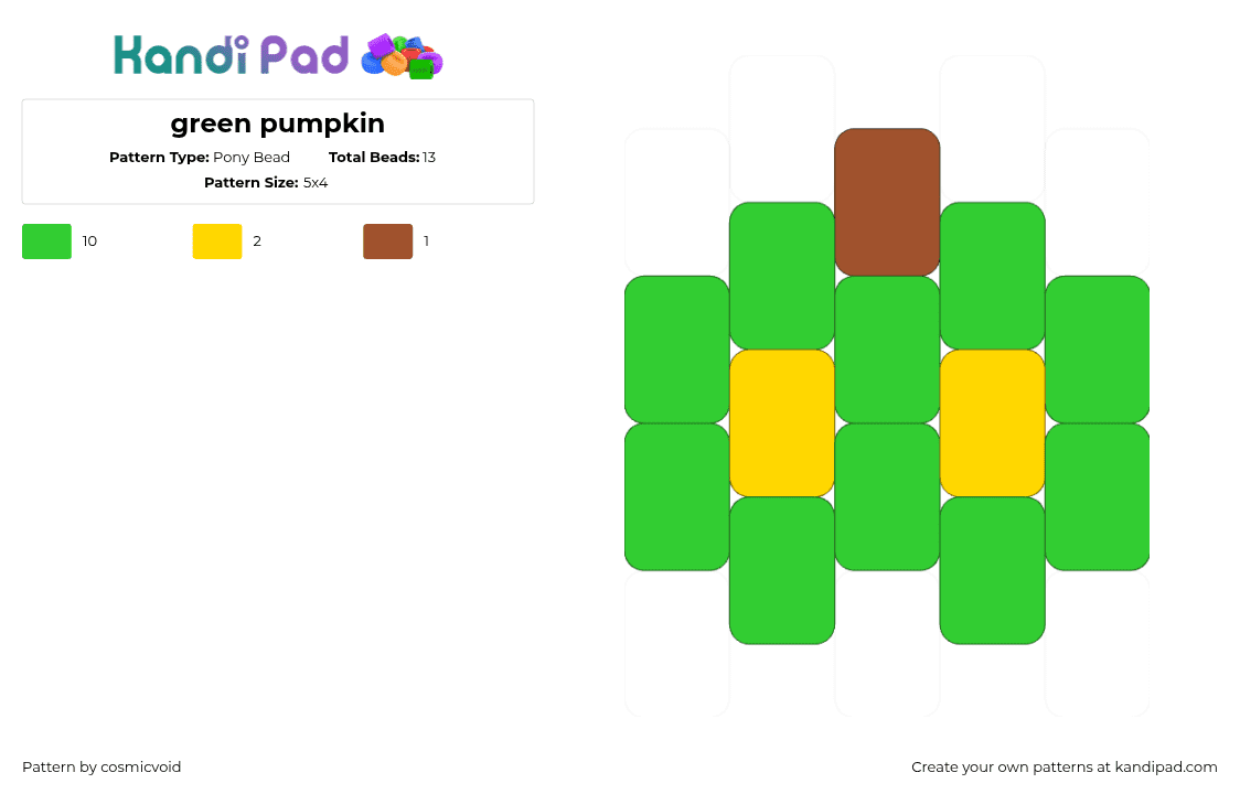 Green pumpkin Pony Bead Pattern - Kandi Pad | Kandi Patterns, Fuse Bead ...