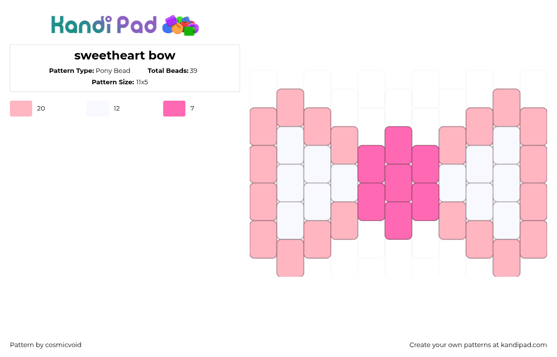 Sweetheart bow Pony Bead Pattern - Kandi Pad | Kandi Patterns, Fuse ...