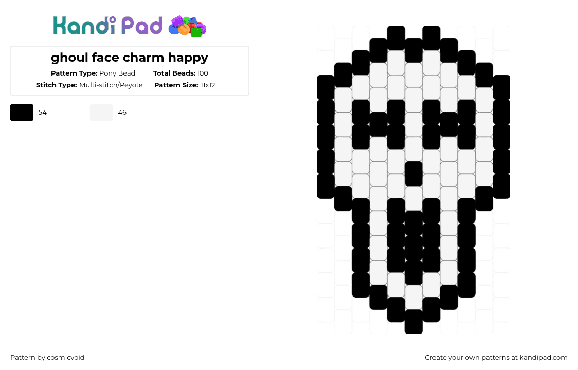 Ghoul face charm happy Pony Bead Pattern - Kandi Pad | Kandi Patterns ...