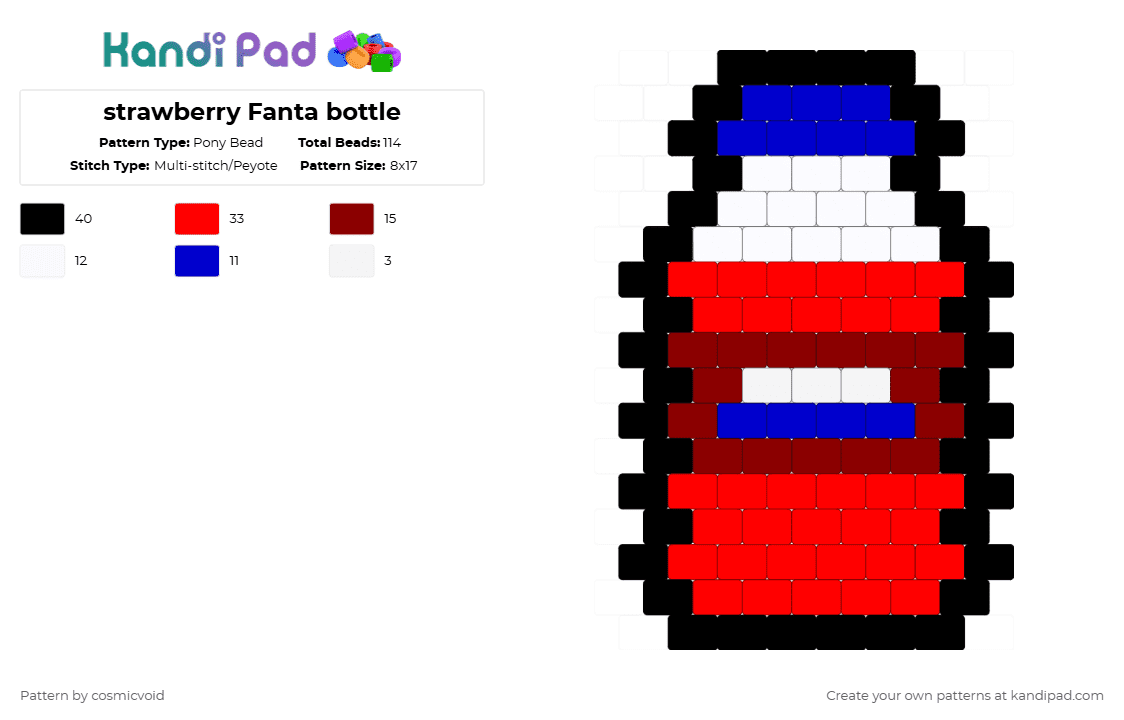 Strawberry Fanta bottle Pony Bead Pattern - Kandi Pad | Kandi Patterns ...