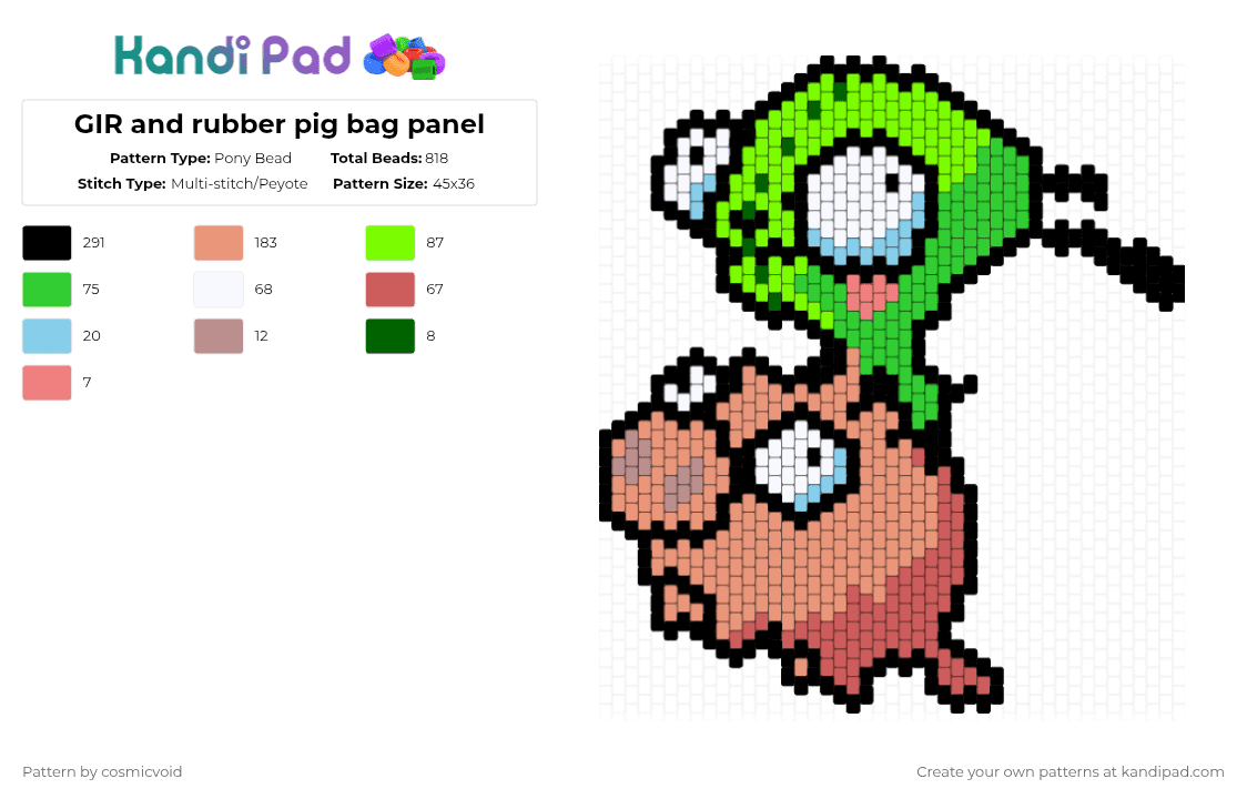 GIR and rubber pig bag panel Pony Bead Pattern - Kandi Pad | Kandi ...