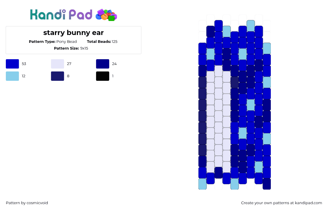 Starry bunny ear Pony Bead Pattern - Kandi Pad | Kandi Patterns, Fuse ...