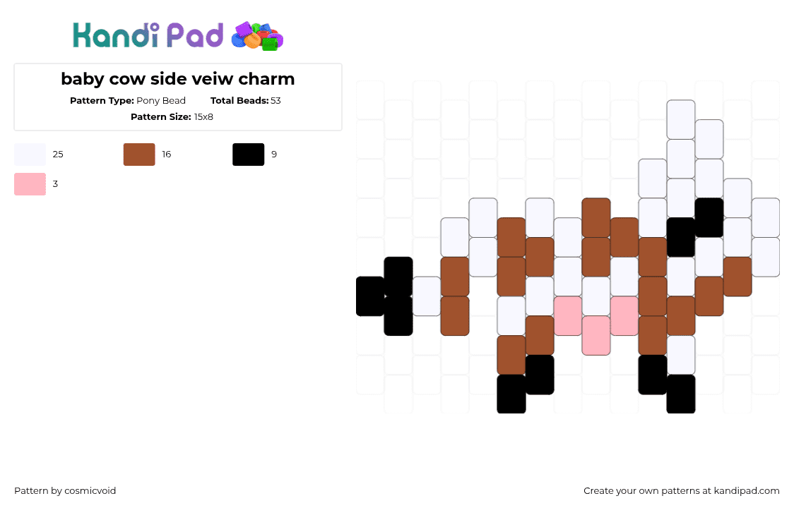 Baby cow side veiw charm Pony Bead Pattern - Kandi Pad | Kandi Patterns ...