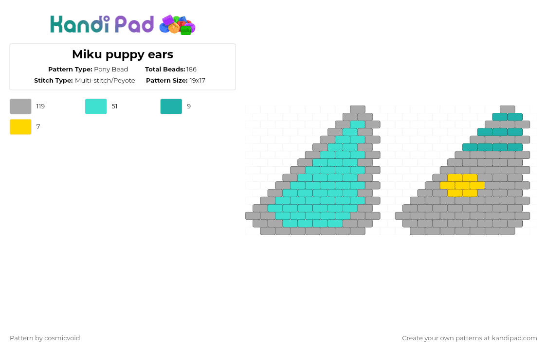 Miku puppy ears Pony Bead Pattern - Kandi Pad | Kandi Patterns, Fuse ...