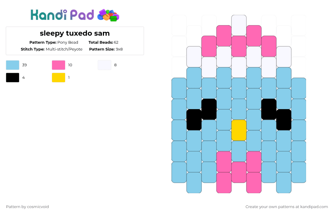 Sleepy tuxedo sam Pony Bead Pattern - Kandi Pad | Kandi Patterns, Fuse ...