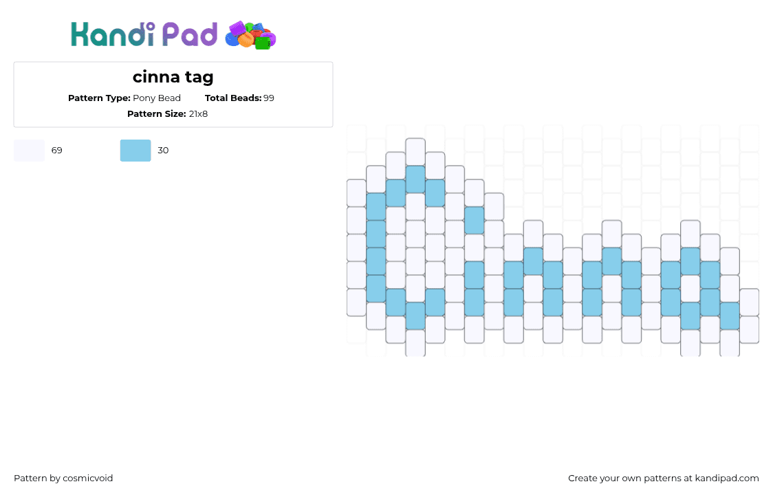 Cinna tag Pony Bead Pattern - Kandi Pad | Kandi Patterns, Fuse Bead ...