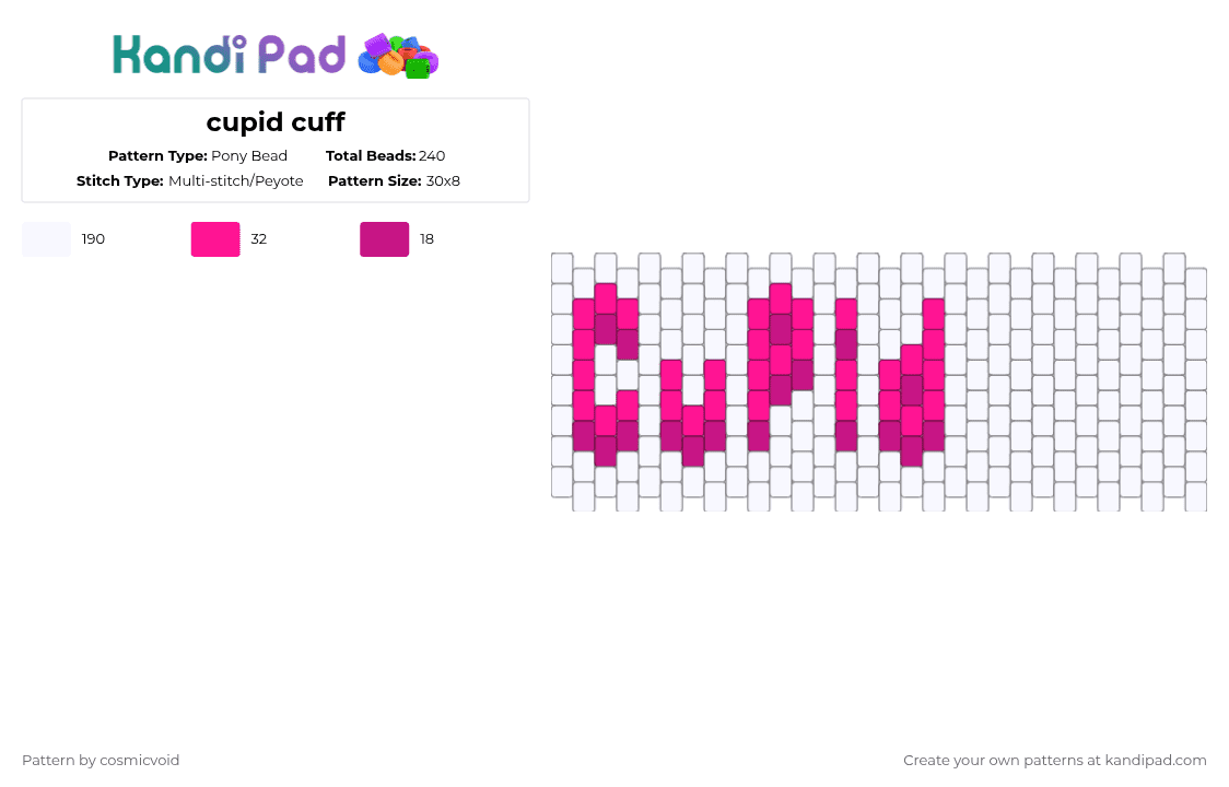 Cupid cuff Pony Bead Pattern - Kandi Pad | Kandi Patterns, Fuse Bead ...