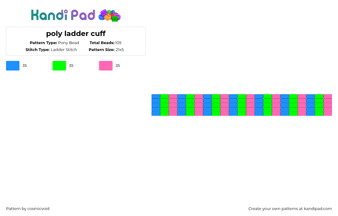 Poly ladder cuff Pony Bead Pattern - Kandi Pad | Kandi Patterns, Fuse ...