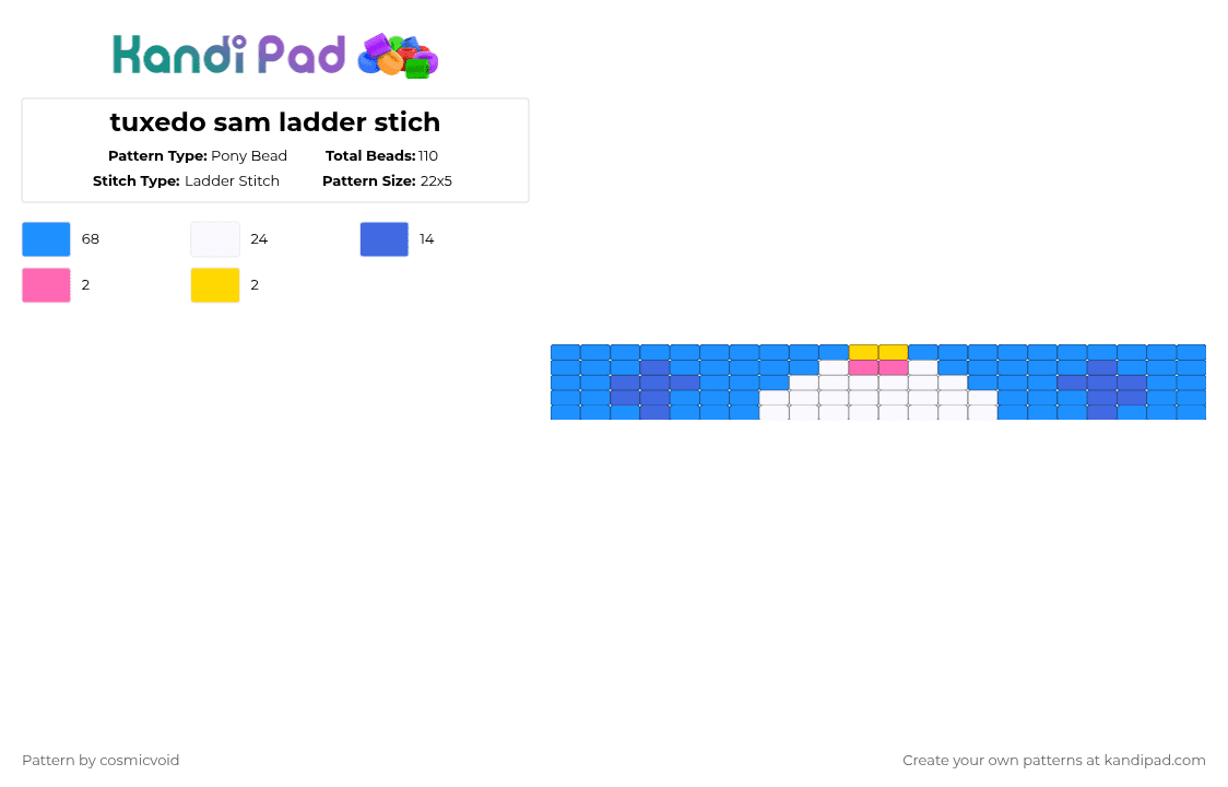 Tuxedo sam ladder stich Pony Bead Pattern - Kandi Pad | Kandi Patterns ...