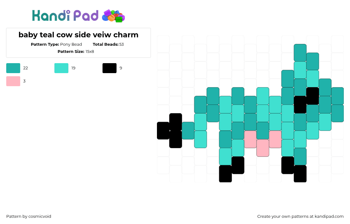 Baby teal cow side veiw charm Pony Bead Pattern - Kandi Pad | Kandi ...