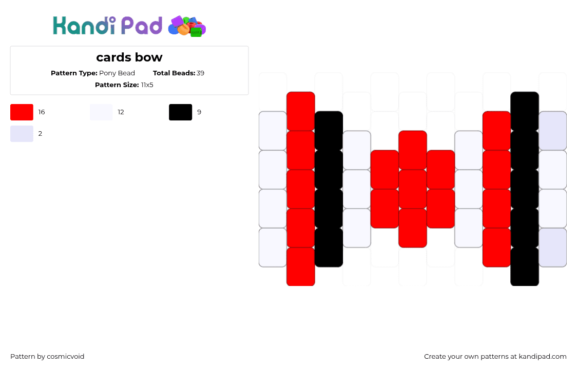 Cards bow Pony Bead Pattern - Kandi Pad | Kandi Patterns, Fuse Bead ...