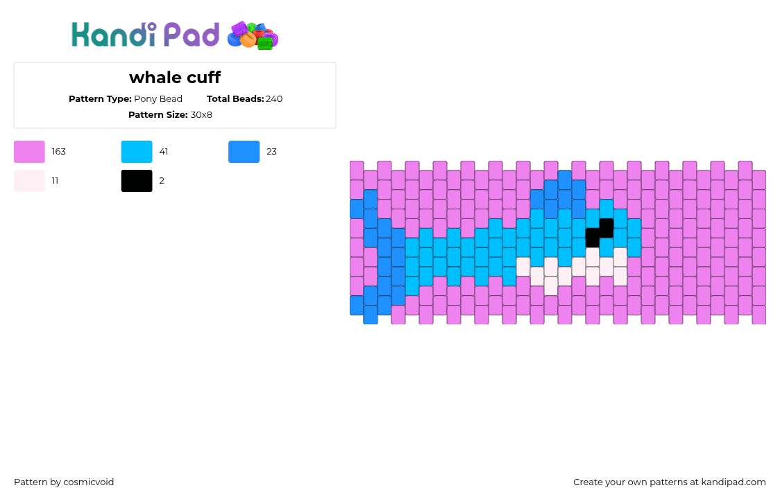 Whale cuff Pony Bead Pattern - Kandi Pad | Kandi Patterns, Fuse Bead ...