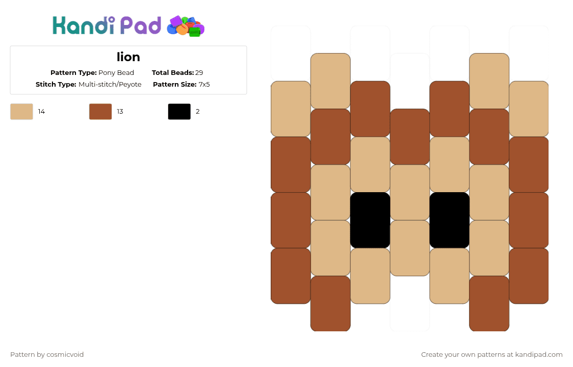 Lion Pony Bead Pattern - Kandi Pad | Kandi Patterns, Fuse Bead Patterns ...
