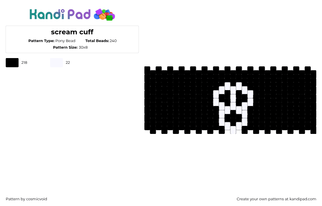 Scream cuff Pony Bead Pattern - Kandi Pad | Kandi Patterns, Fuse Bead ...