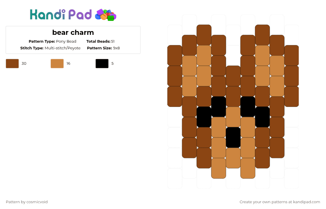 Bear charm Pony Bead Pattern - Kandi Pad | Kandi Patterns, Fuse Bead ...