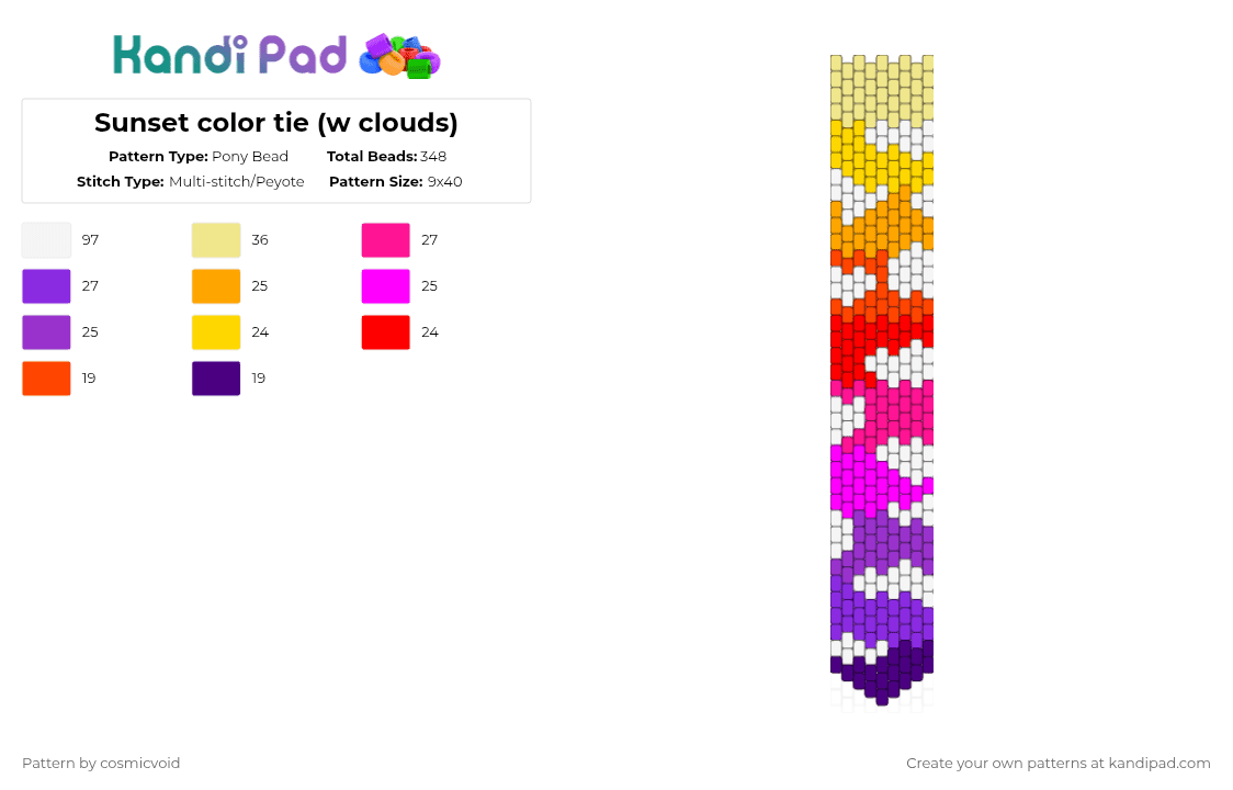 Sunset color tie (w clouds) Pony Bead Pattern - Kandi Pad | Kandi ...