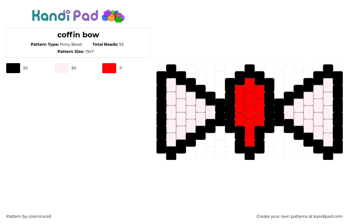 Coffin bow Pony Bead Pattern - Kandi Pad | Kandi Patterns, Fuse Bead ...