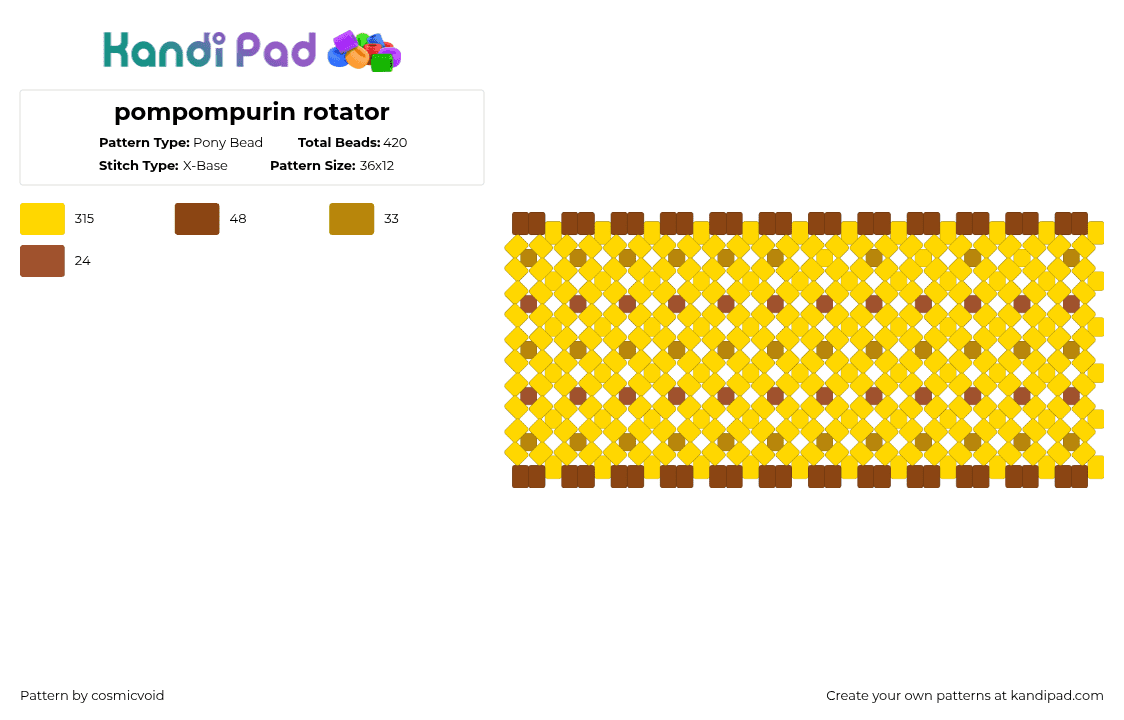 Pompompurin rotator Pony Bead Pattern - Kandi Pad | Kandi Patterns ...
